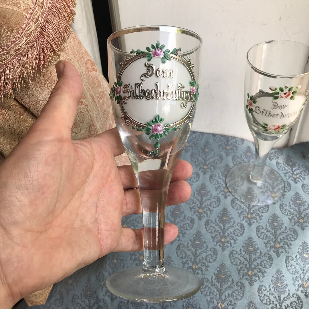 Antique German Enamel Drinking Glasses Moser Type , Silver Luster Roses ...