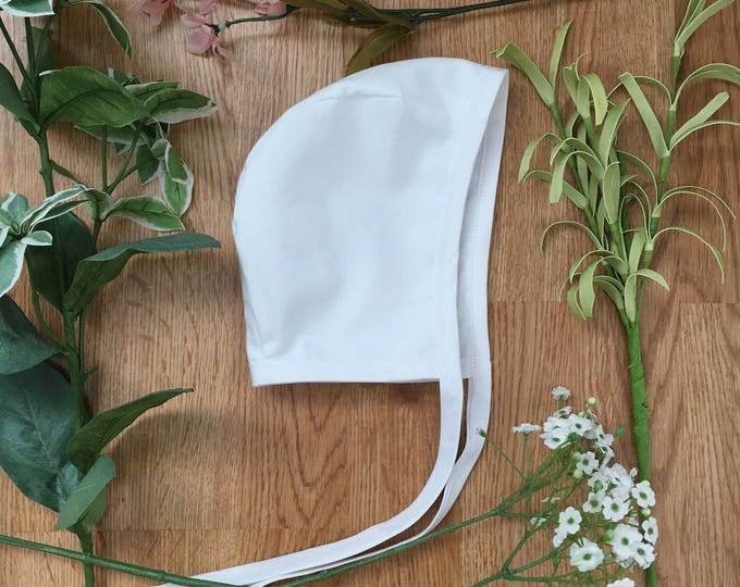 White Cotton Baby Bonnet// Brimmed Baby Sunhat// Baby Christening ...