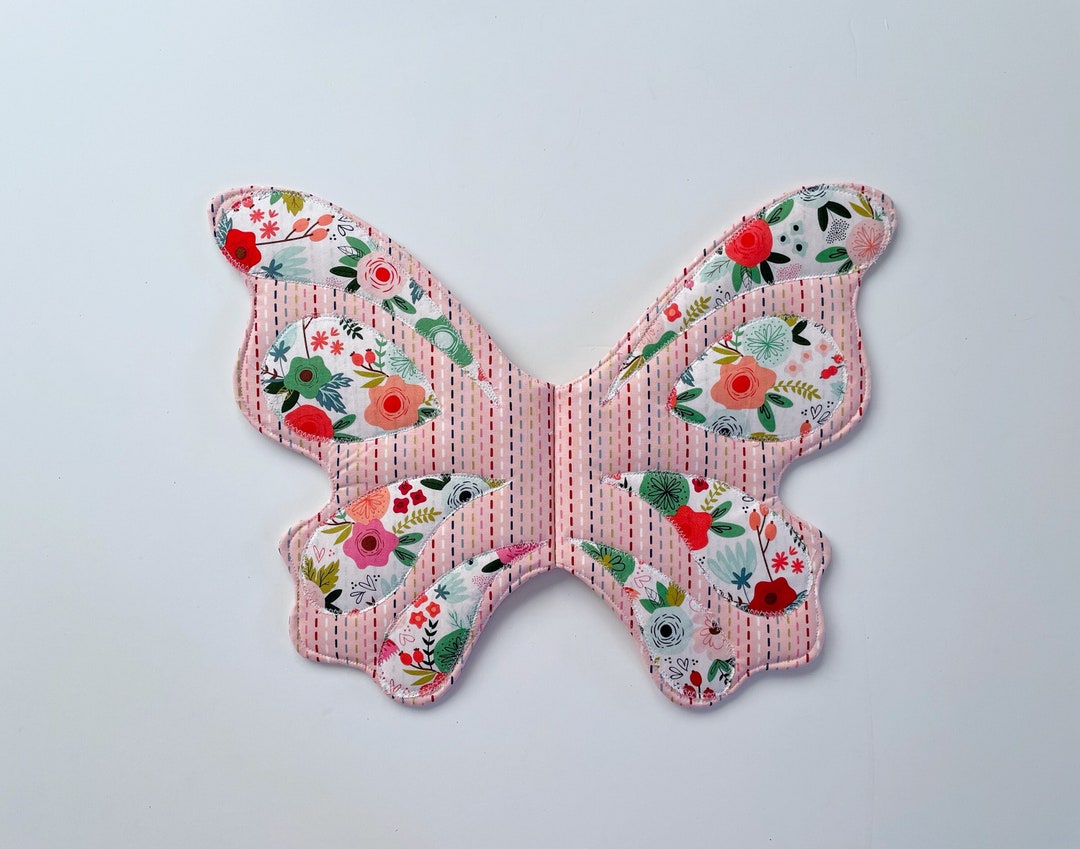 Pink With White Floral Applique Butterfly Wings// Wearable Fairy Wings ...