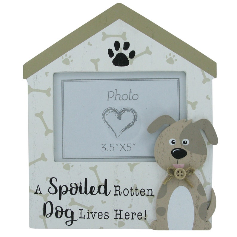 Dog Photo Frame Picture A Spoiled Rotten Dog Lives Here Wooden Cream 3 ...