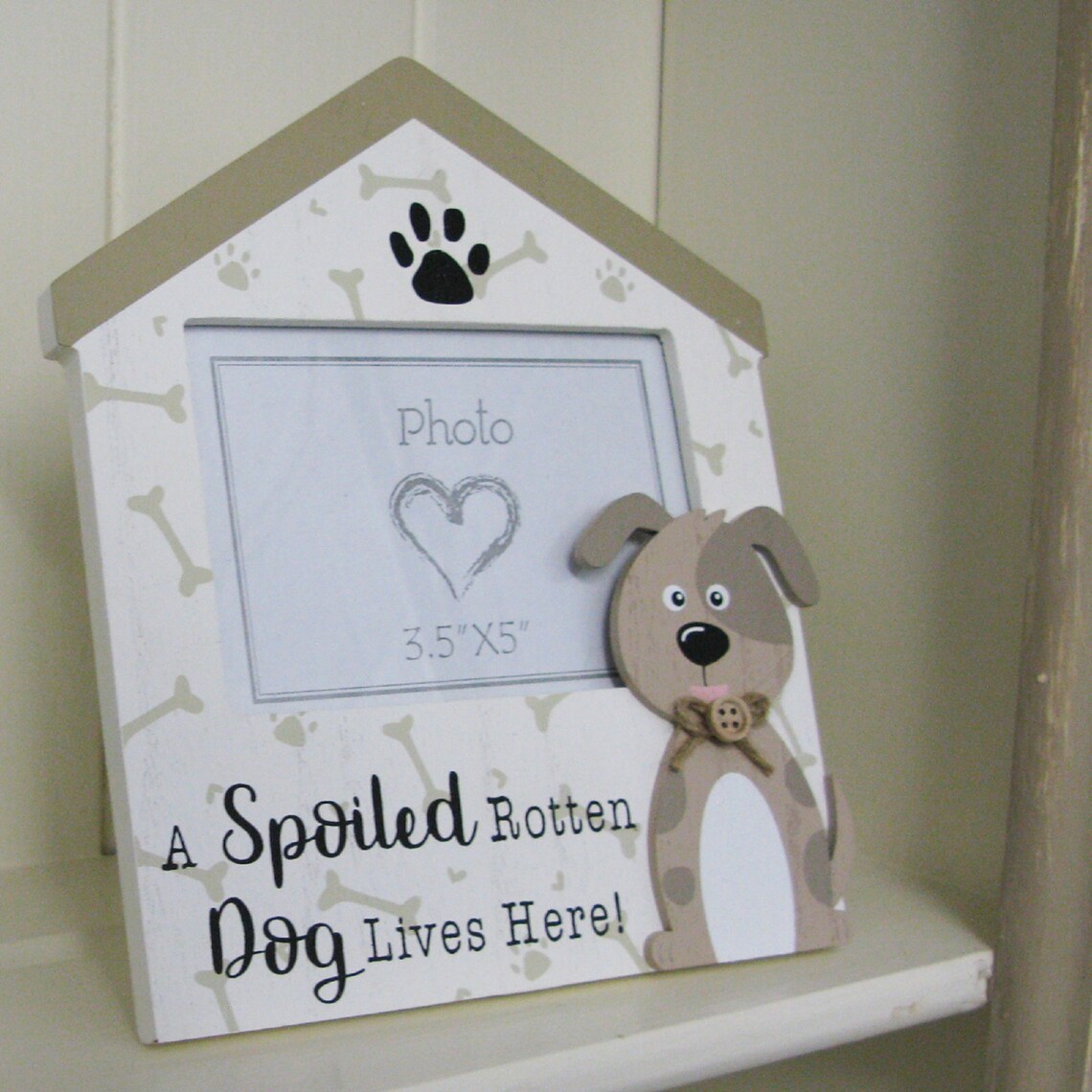 Dog Photo Frame Picture A Spoiled Rotten Dog Lives Here Wooden Cream 3 ...