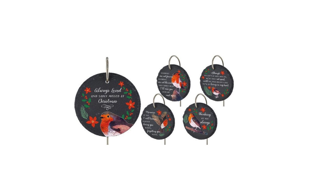 Christmas Robin Grave Stick Marker Plaque Slate Memorial Ornament ...