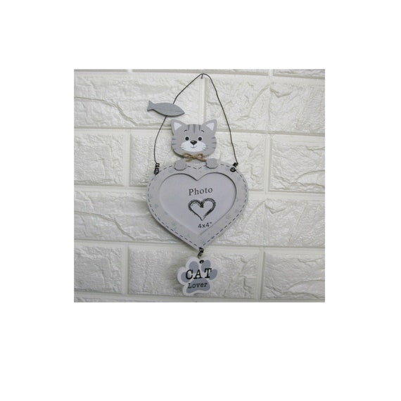 Cat Heart Photo Frame Hanging Picture Frame Cat Lover Wooden - Etsy