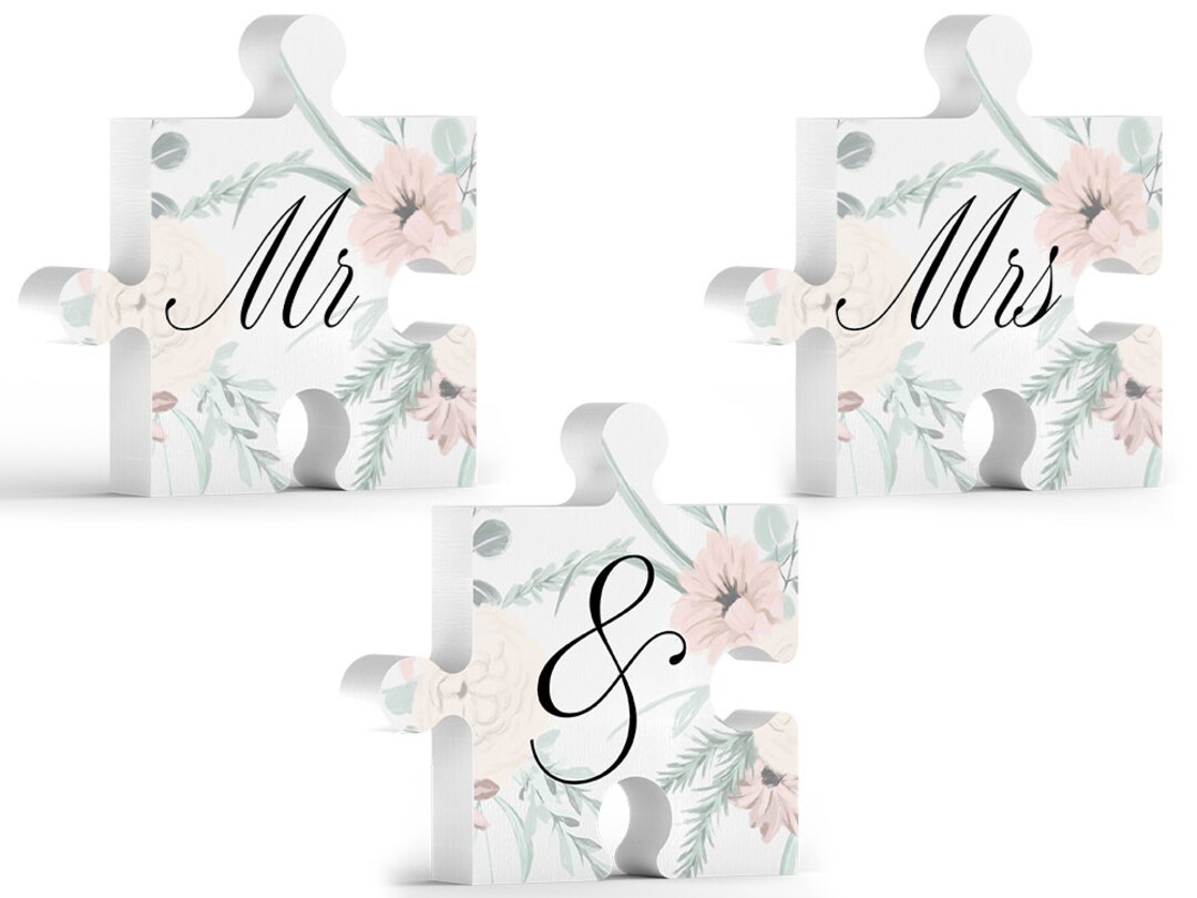 Wedding Puzzle Blocks Mr & Mrs, Mr Mr, Mrs, Mrs Pastel Floral Tones ...