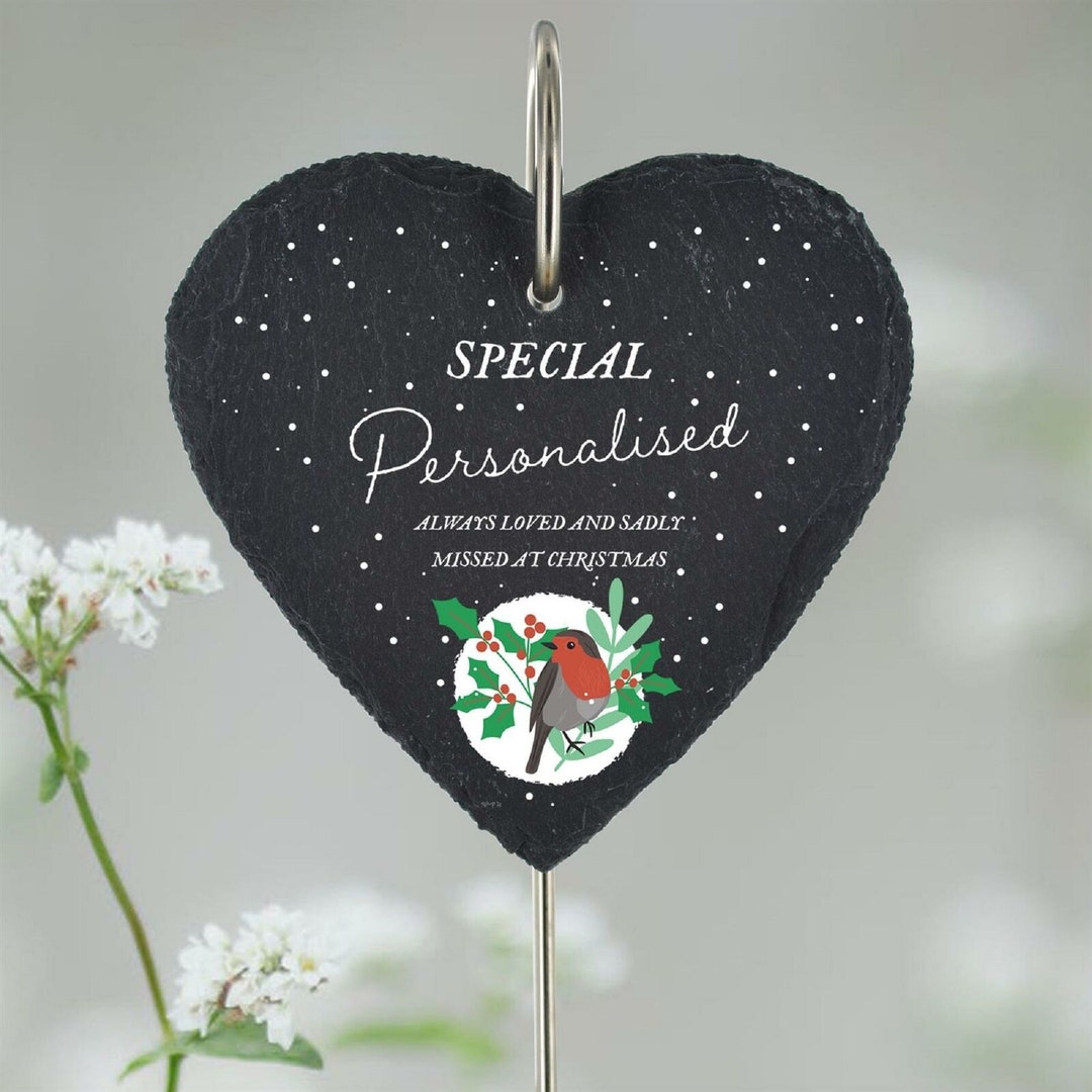 Personalised Christmas Grave Stick Marker Robin Memorial Slate Plaque ...