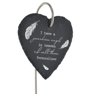 Personalised Grave Stick Feather Guardian Angel in Heaven Slate Plaque ...