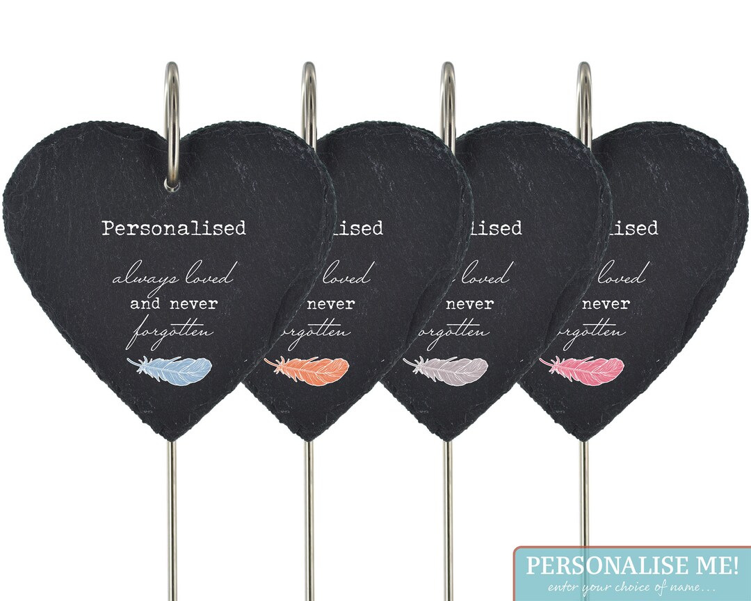 Personalised Grave Stick Marker Any Name Colour Feather Ornament ...
