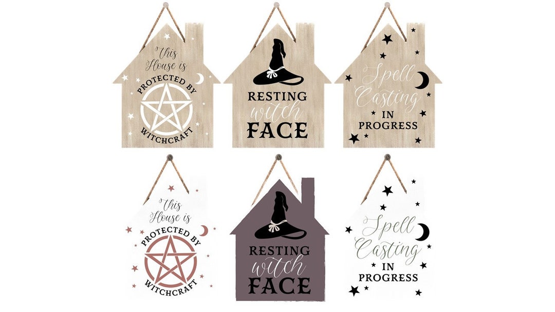Witch Wall Plaque Sign House Shaped Resting Witch Face Spell Casting ...