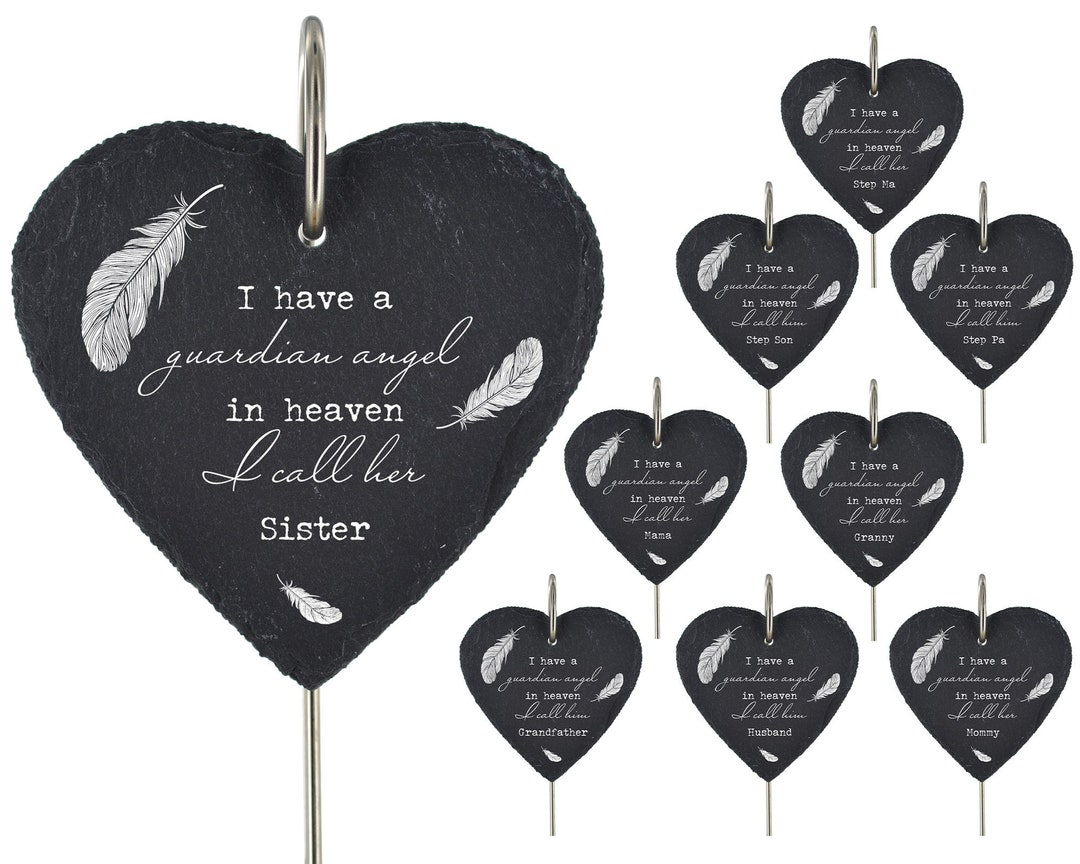 Grave Stick Marker Guardian Angel Feather Ornament Memorial Plaque ...