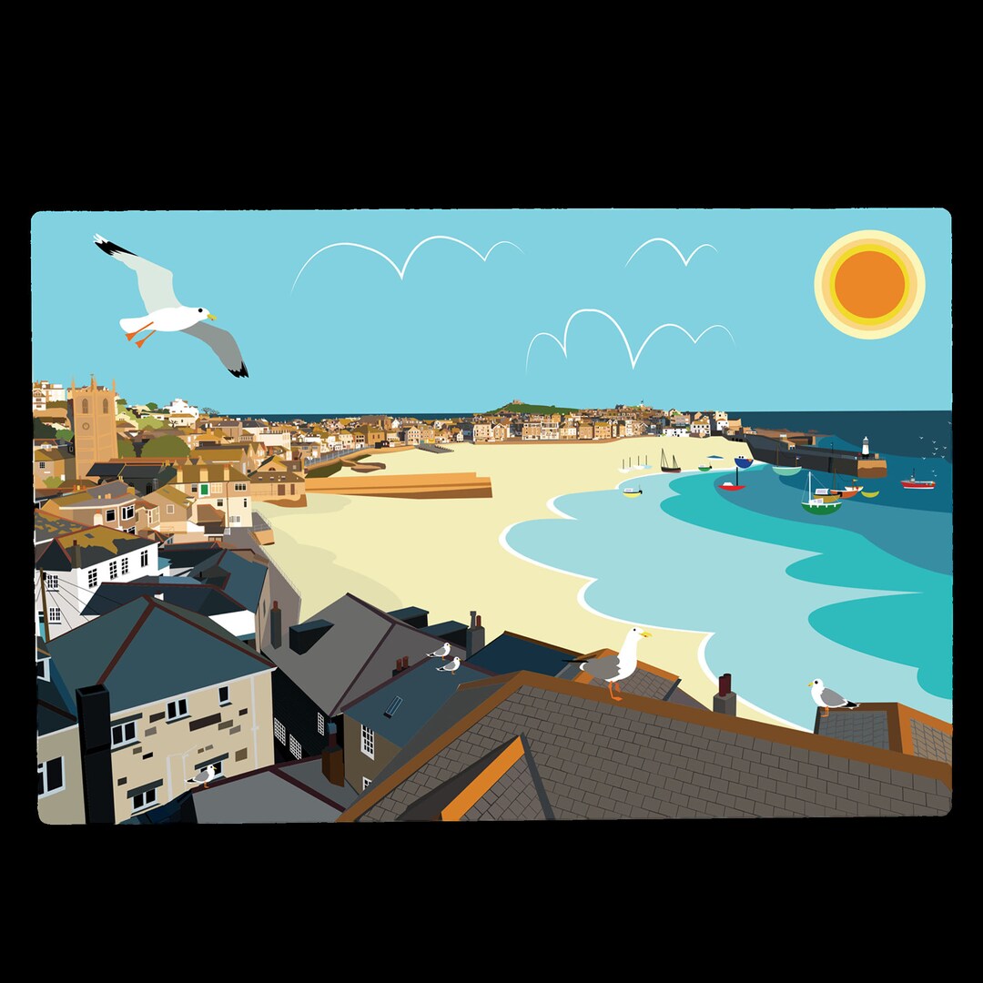 Beach Picture Ceramic Tile Plaque Sign Nautical Scene Porthmeor ...