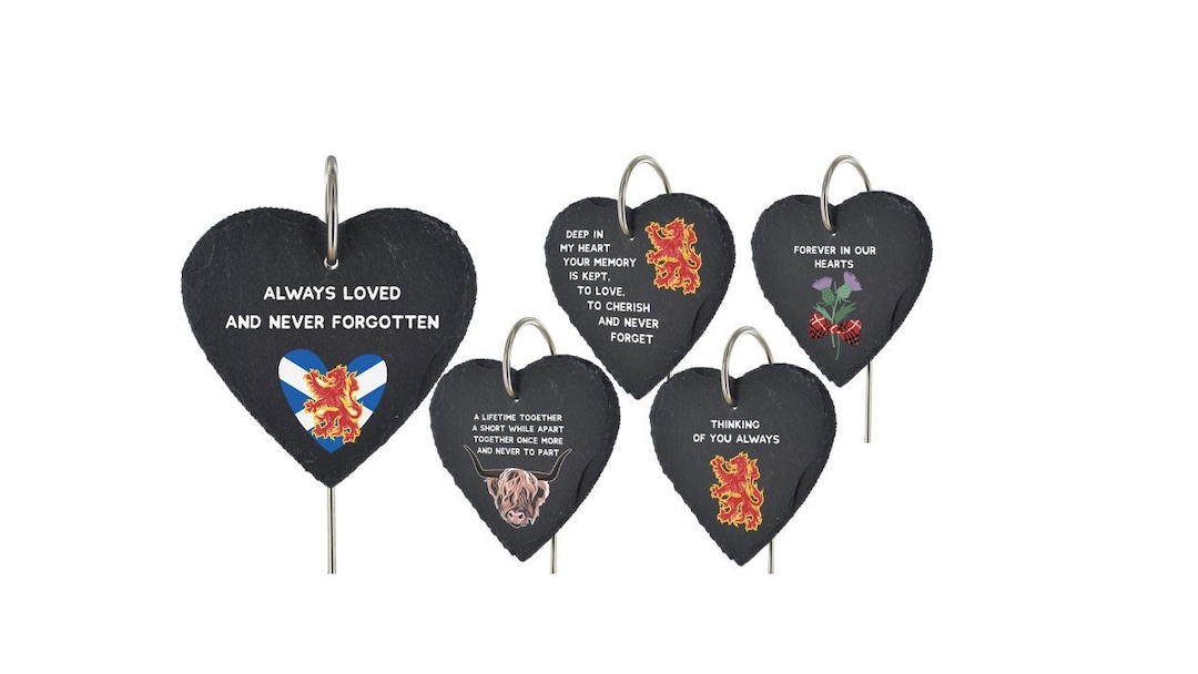 Scottish Grave Stick Marker Heart Ornament Scotland Thistle Dragon Flag ...