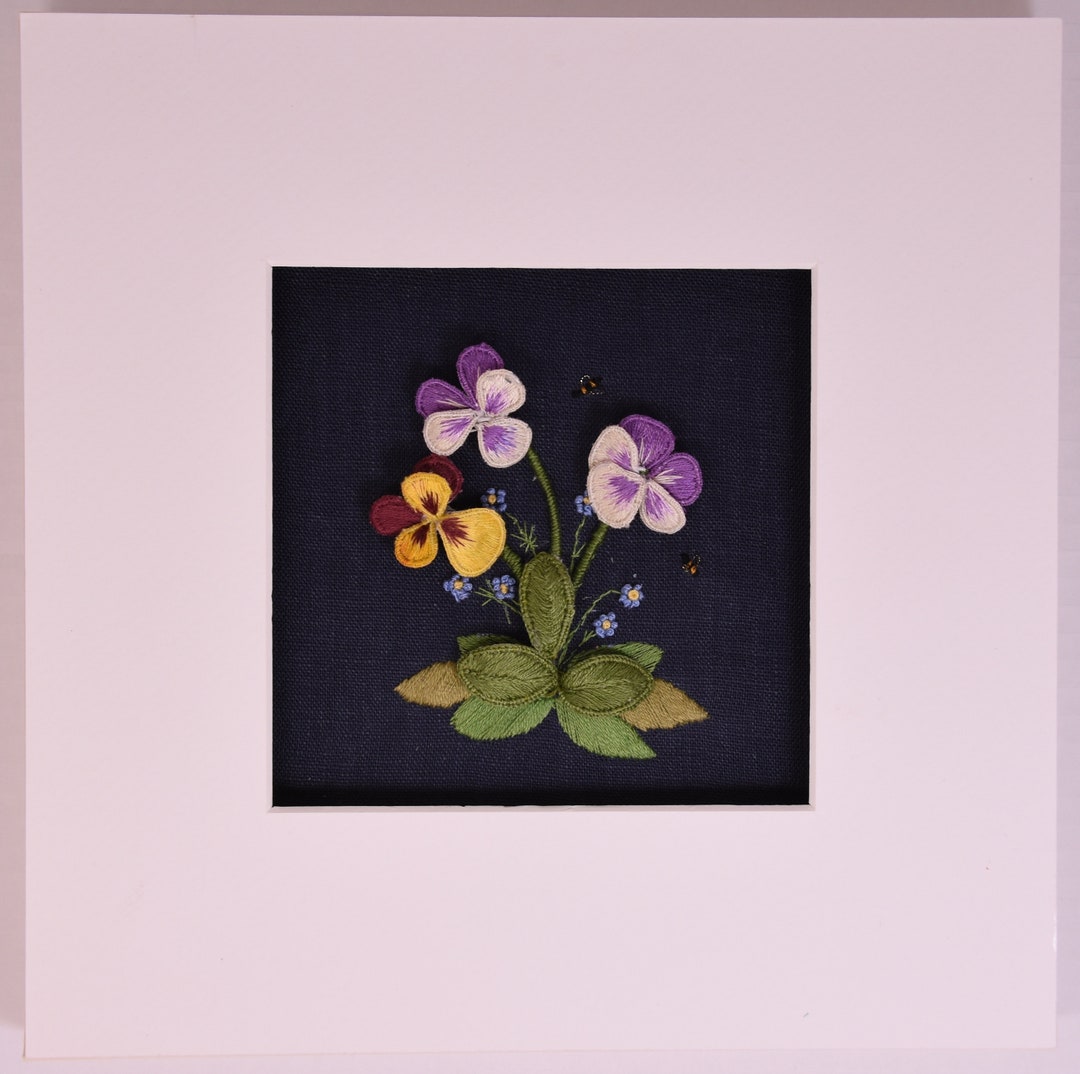 Stumpwork Embroidered Picture - Pansies - Etsy