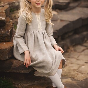 Linen Dress for Girl/linen Dress With Lace/linen Vintage Dress/ Long ...