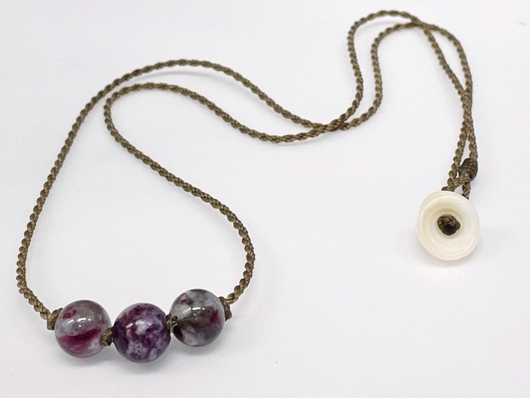 Eudialyte Crystal Necklace, Knotted Rope, Puka Shell, Beach Bohemian ...