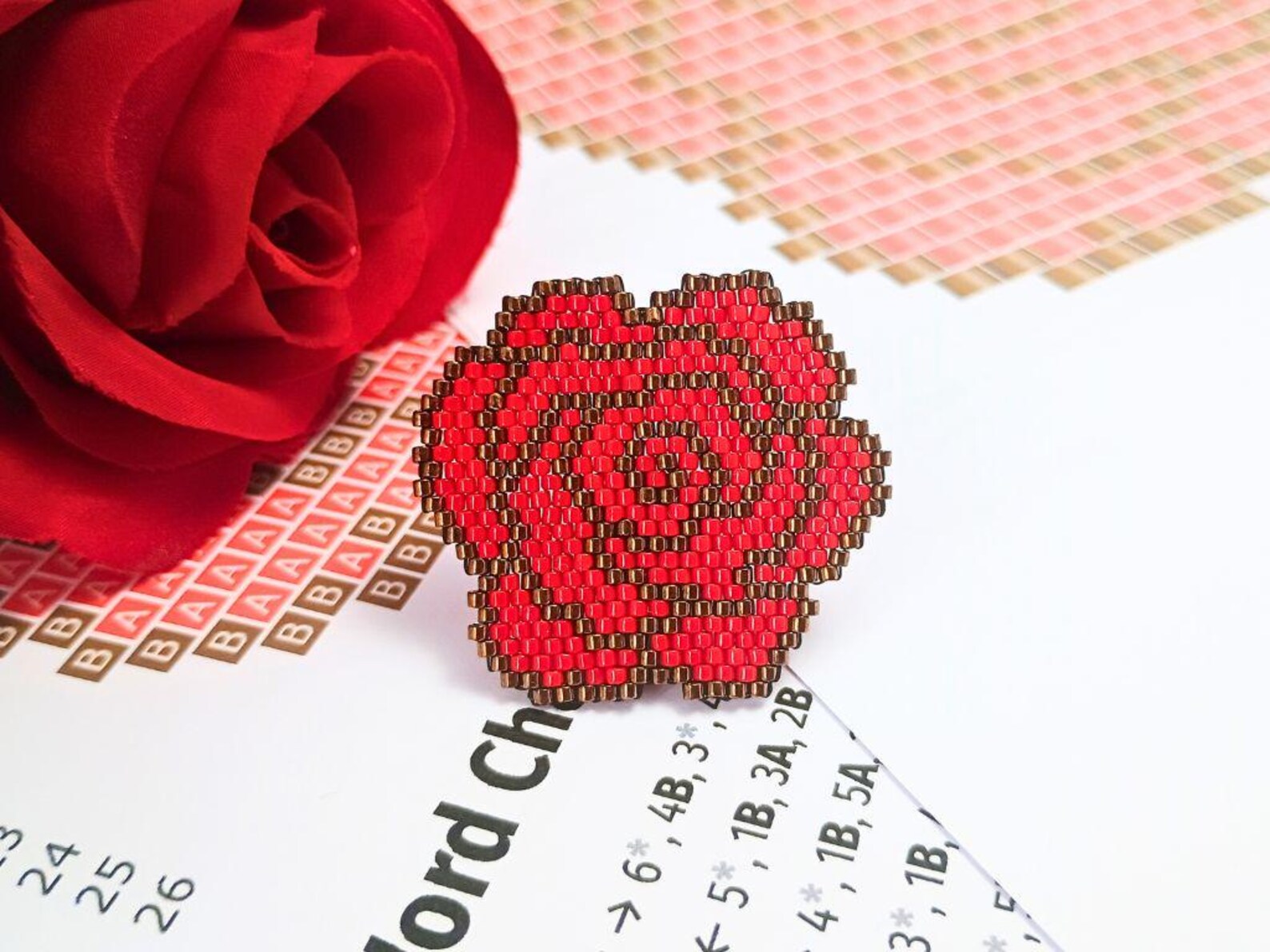 Rose Brick Stitch Pattern: Valentine's Bead Weaving (PDF) - Etsy