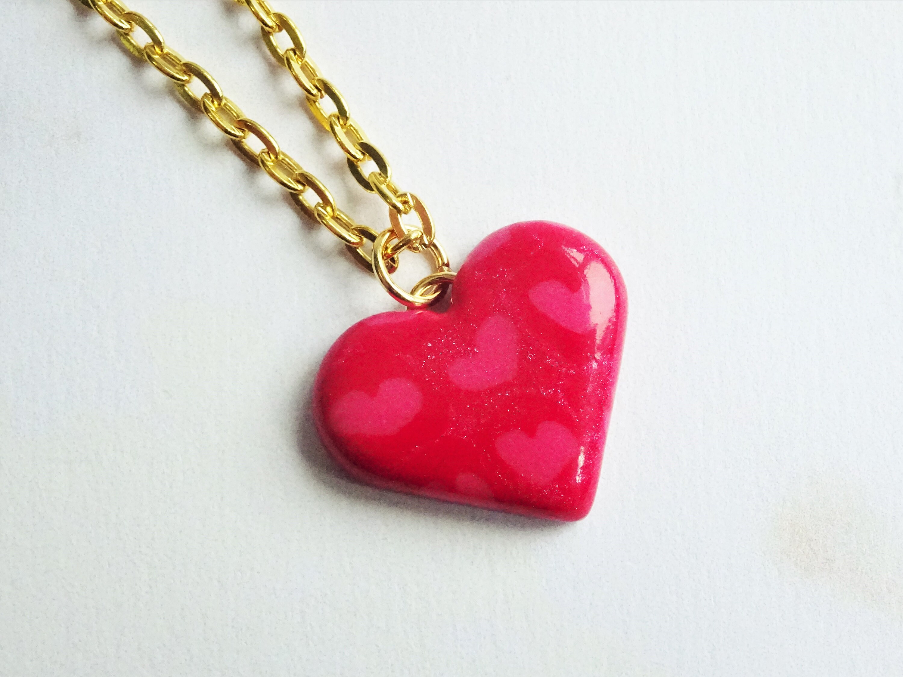 Red Heart Necklace Pink and Red Heart Pendant - Etsy