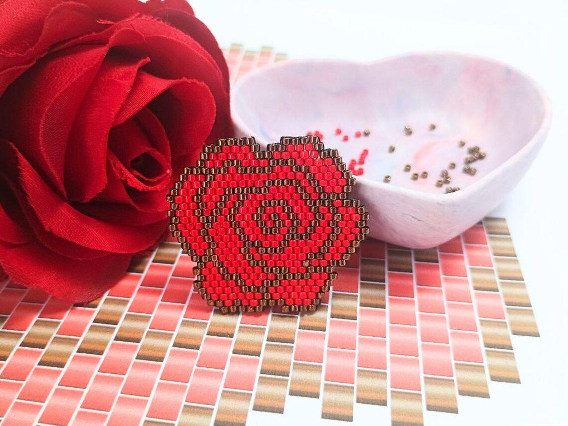 Rose Brick Stitch Pattern: Valentine's Bead Weaving (PDF) - Etsy