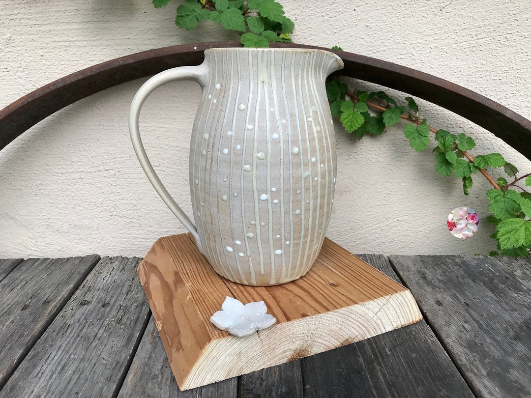Large Ceramic Jug Stripes & Dots // Water Jug // Juice Jug Ceramic Jug ...