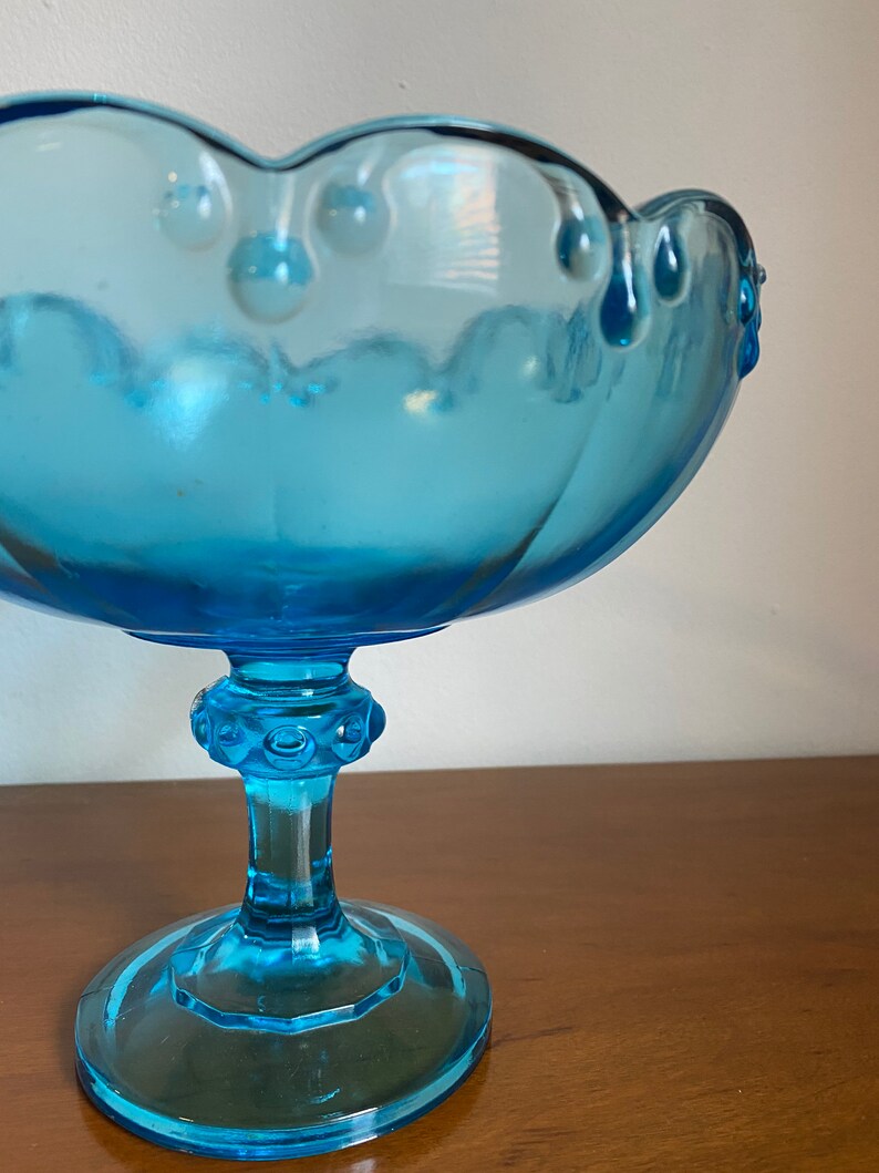Vintage Blue Glass Pedestal Candy Dish - Etsy