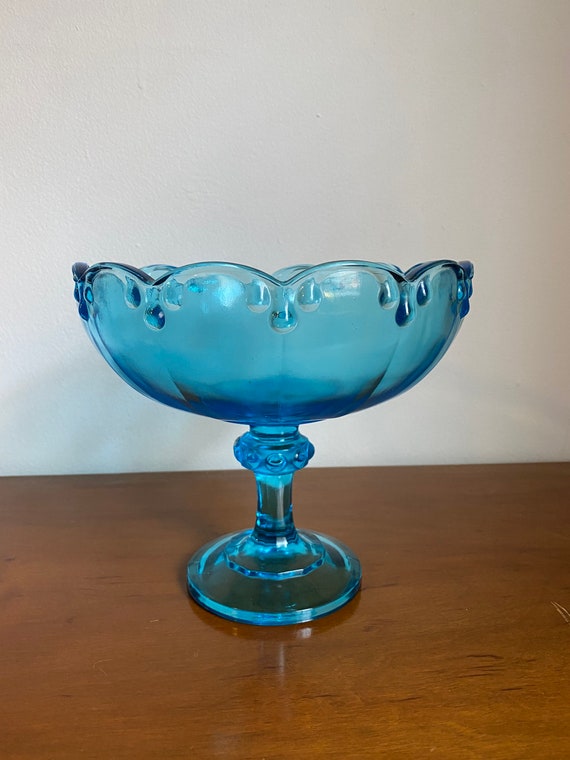 Vintage Blue Glass Pedestal Candy Dish - Etsy