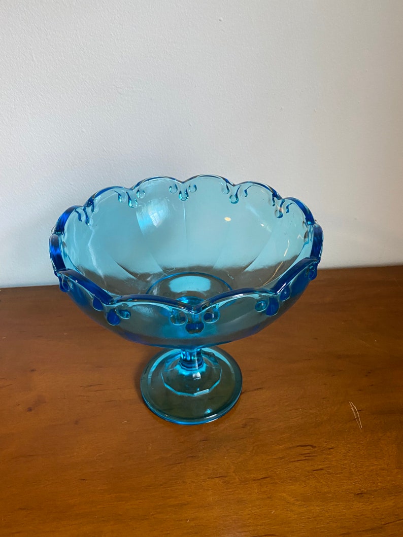 Vintage Blue Glass Pedestal Candy Dish - Etsy