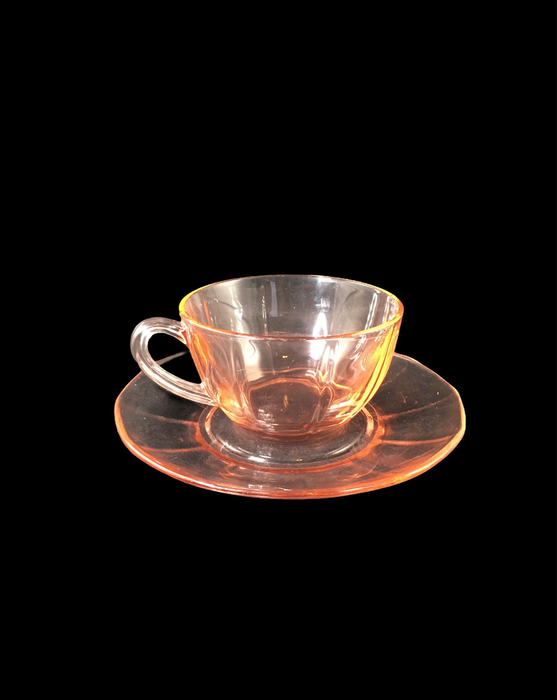 Pink Depression Glass Tea Cup and Saucer Mid Century. - Etsy