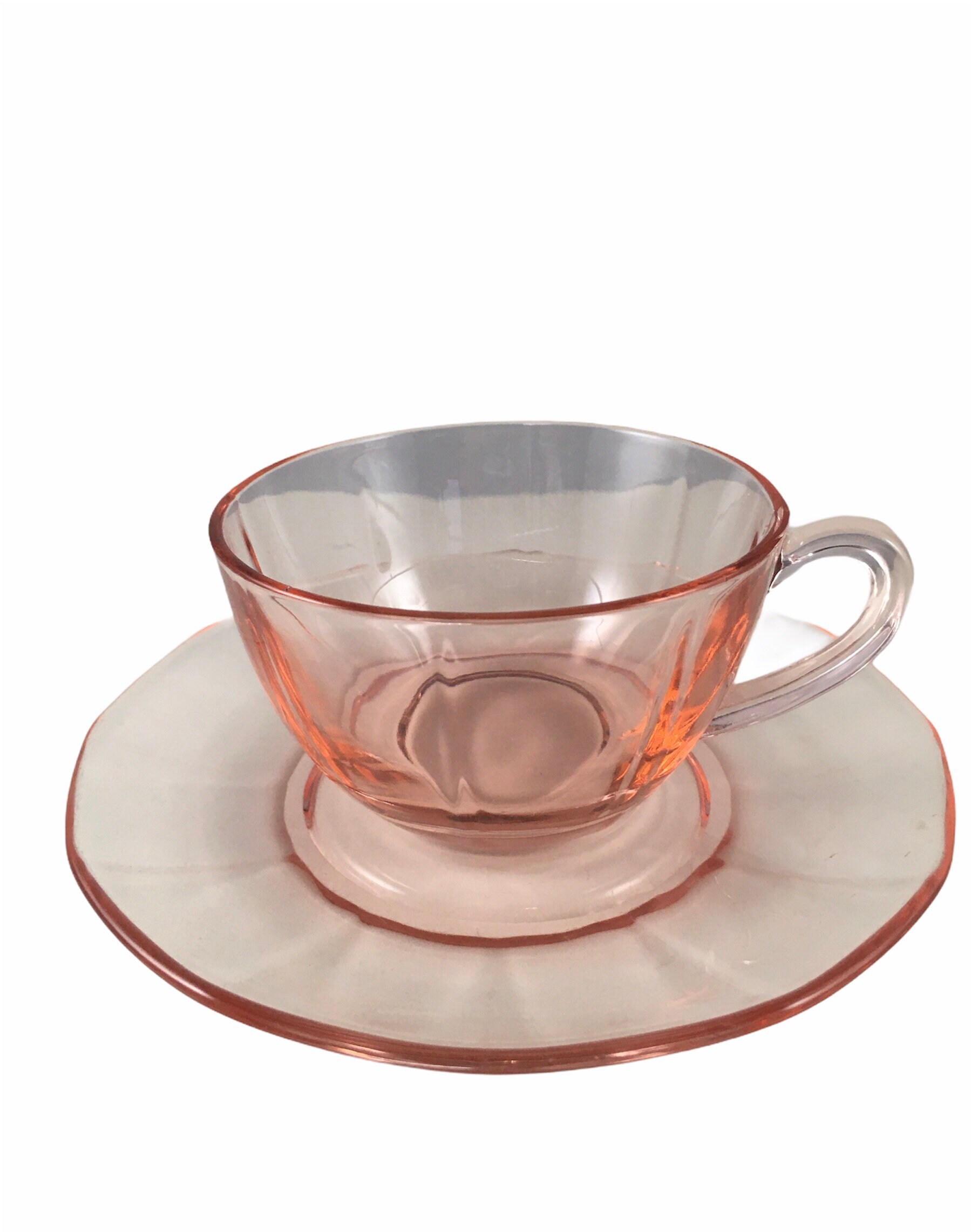 Pink Depression Glass Tea Cup and Saucer Mid Century. - Etsy