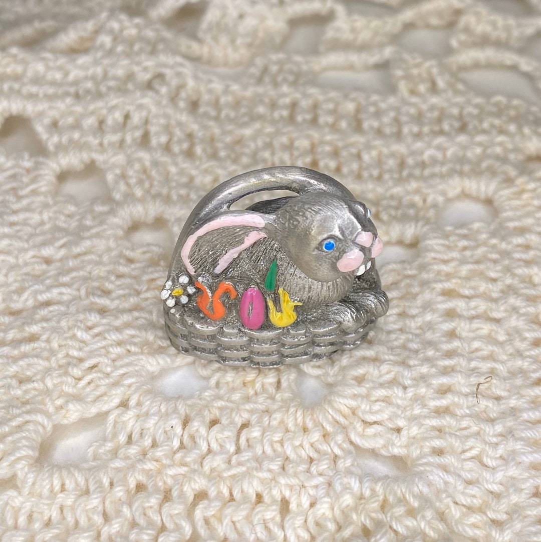 1985 Cat Designs Pewter Rabbit In Basket Figurine Pewter Rabbit ...
