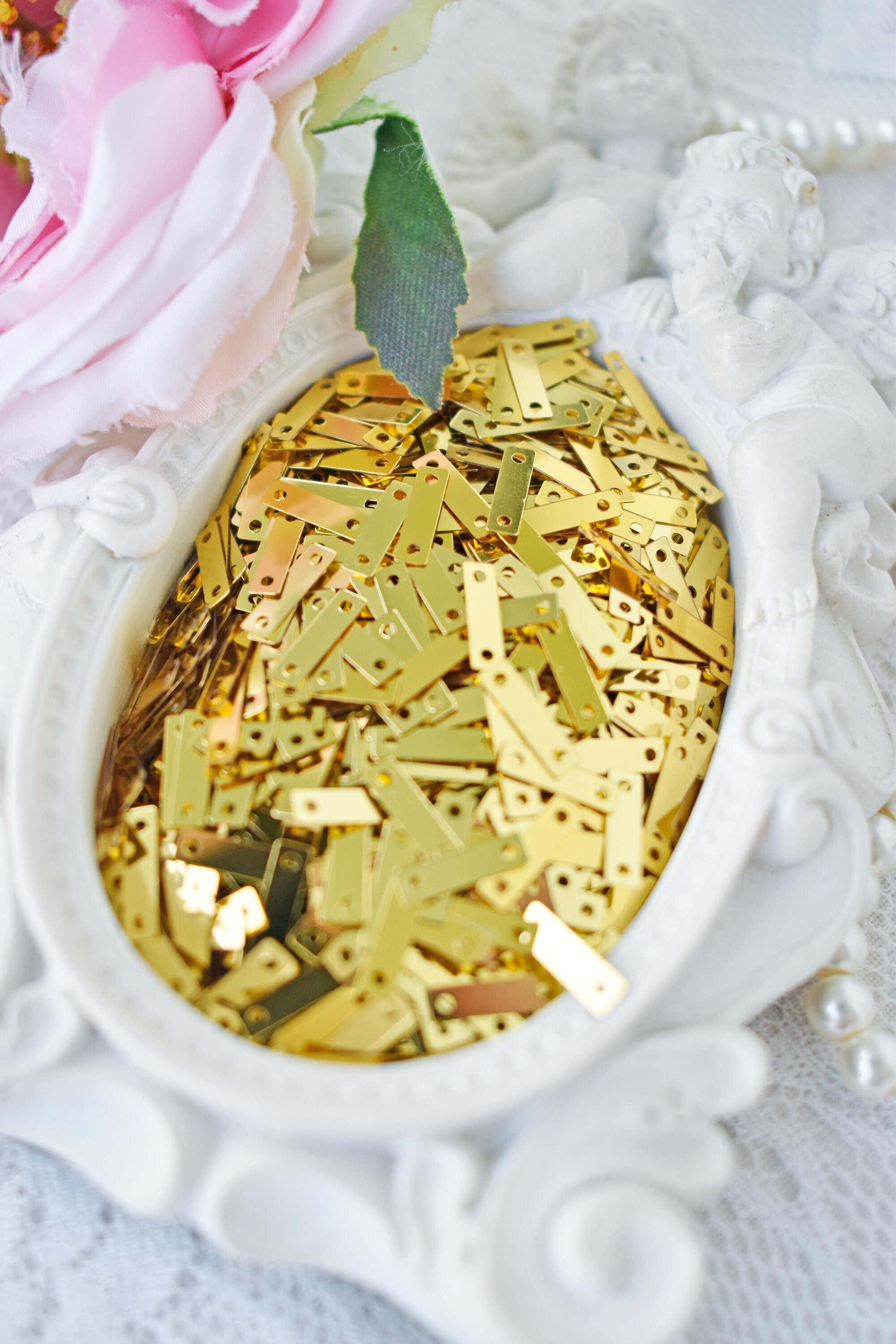 Rectangular Shape Sequins Dark Gold Color, Italian Flat Fantasy Sequins ...