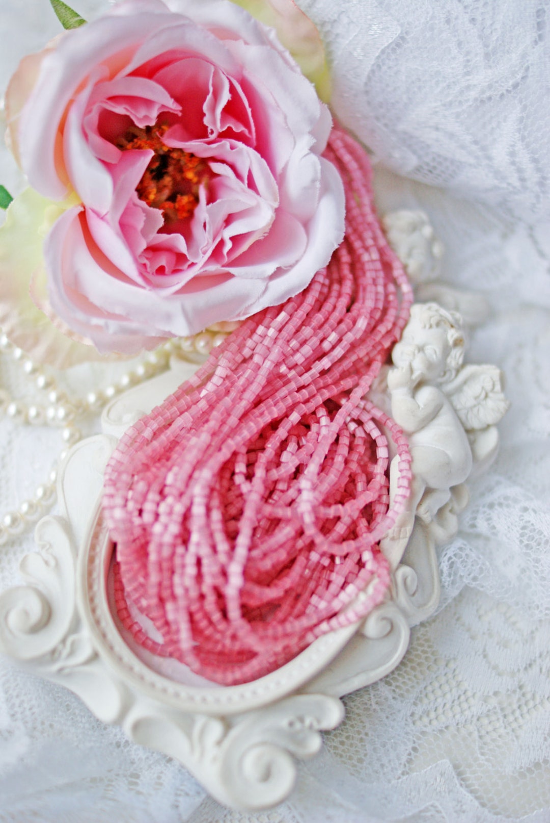 2 Cut Beads Satin Light Old Pink Color, Bead Strings, Czech Beads - Etsy