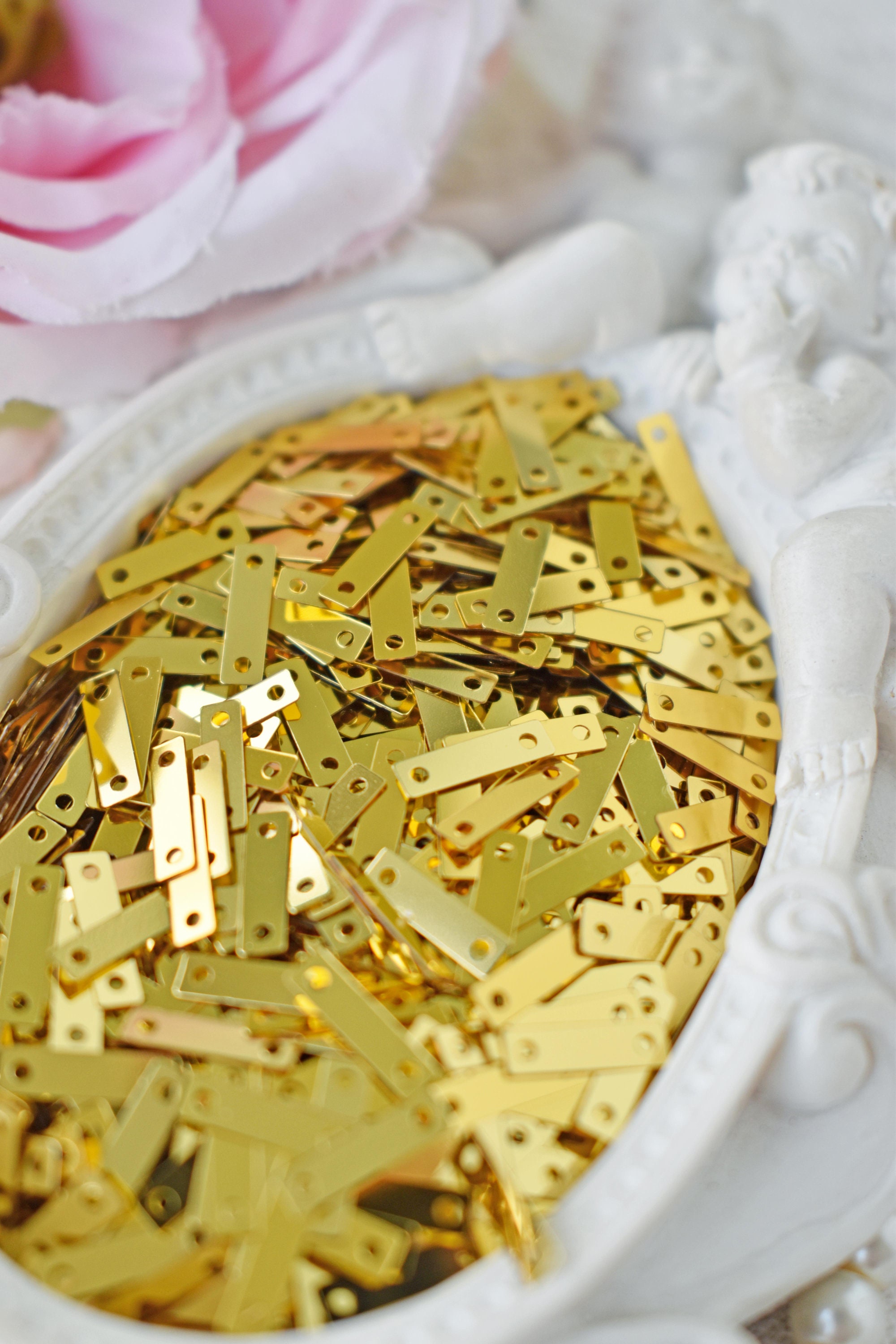 Rectangular Shape Sequins Dark Gold Color, Italian Flat Fantasy Sequins ...