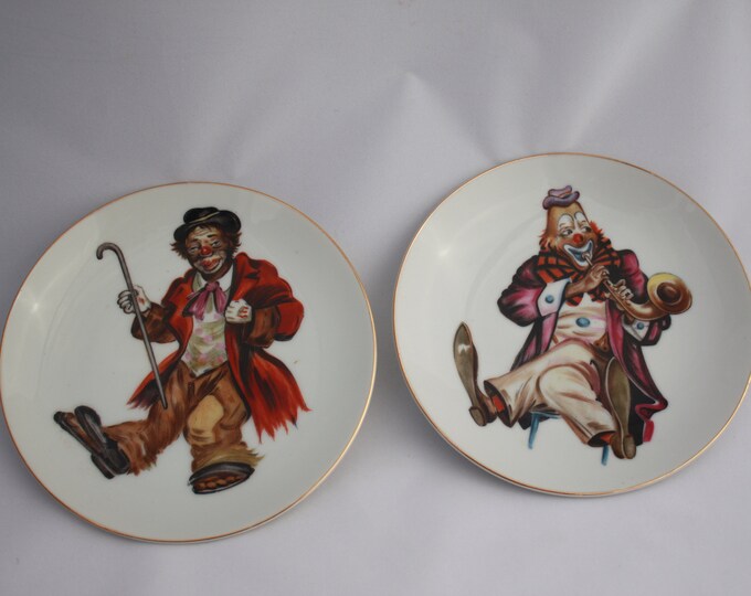 Vintage Clown Decorative 6 Plates With Gold Trim Set of 2 Hobo Clown ...