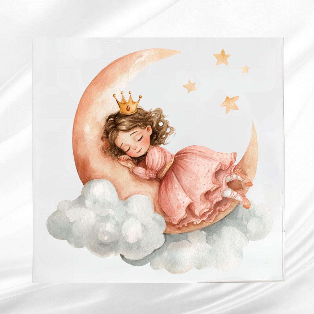 Princess on Moon Fabric Panel: Fairy Girl Quilt Block - Etsy