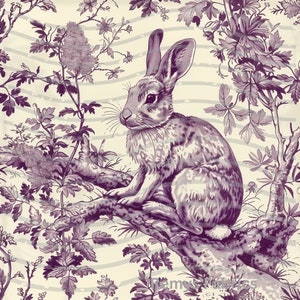 Purple Toile Rabbit Fabric Panel Easter Toile Rabbit Fabric Square ...