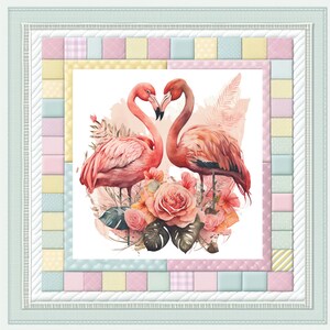 Flamingo Fabric Panel: Square Quilt Block for Sewing - Etsy