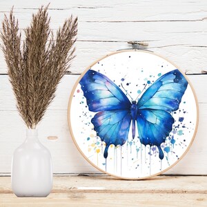Blue Butterfly Fabric Panel Quilt Block Square Fabric Panel for Sewing ...