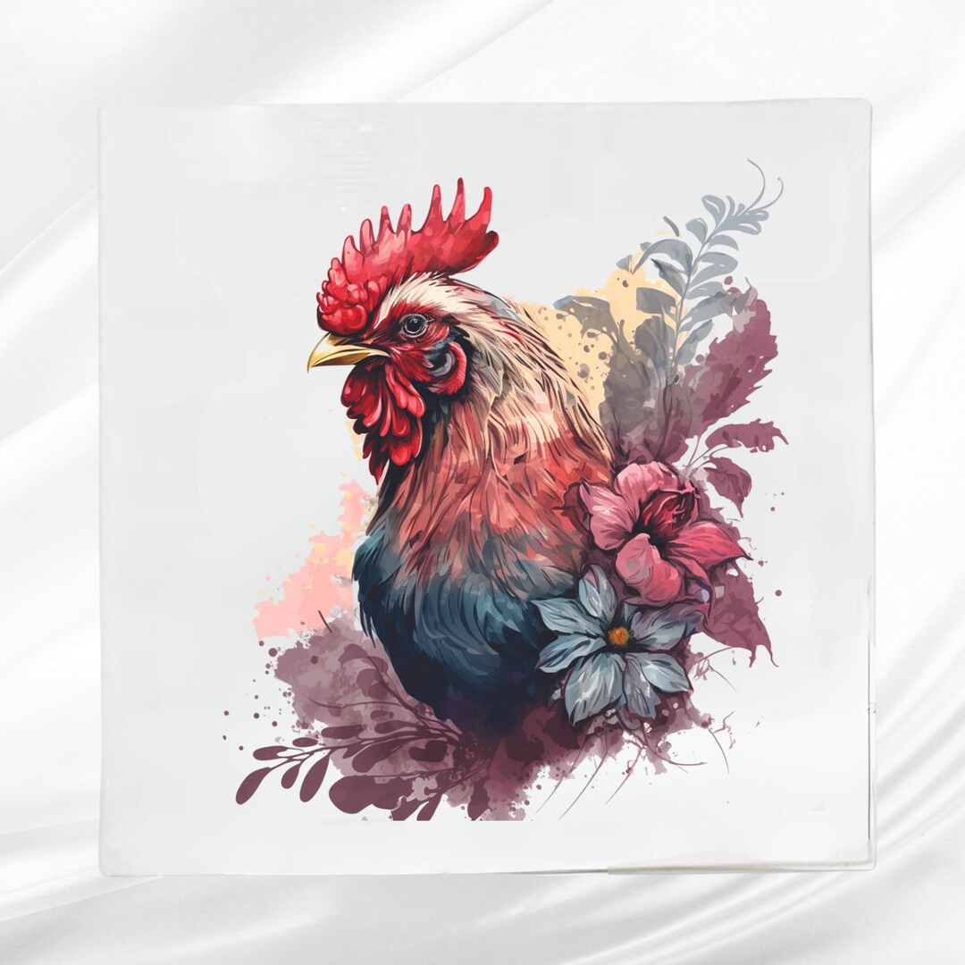 Floral Rooster Fabric Panel, Poly Poplin Crafting Square - Etsy