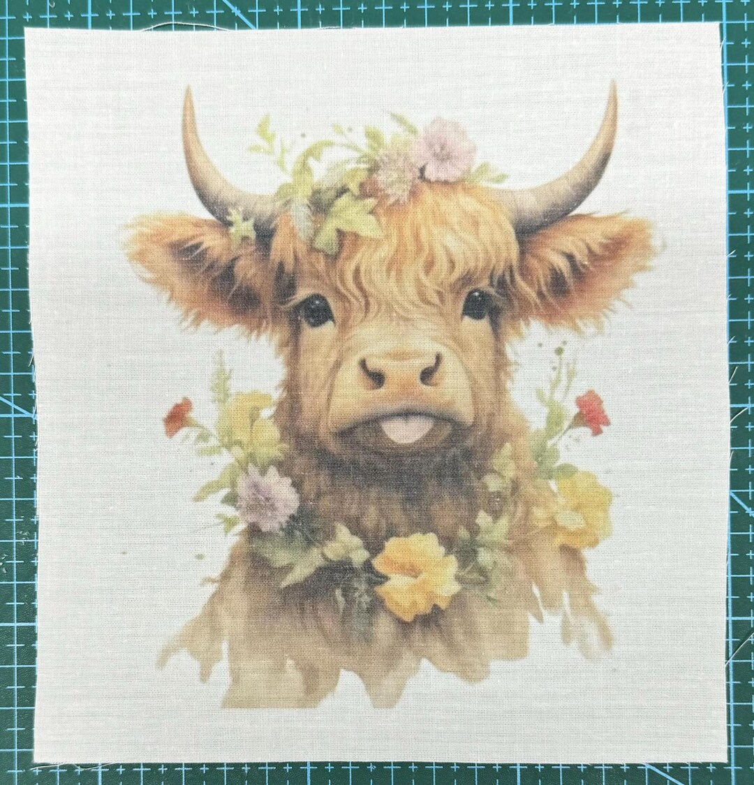 Baby Highland Cow Fabric Panel Quilt Block Panel Square Fabric Panel ...