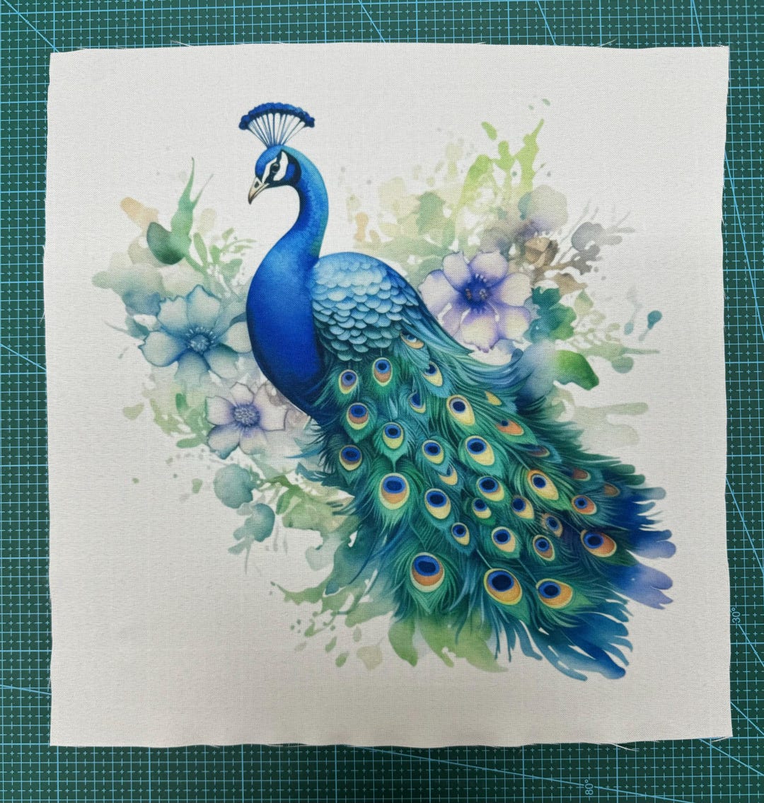 Peacock Fabric Panel Peacock Quilt Block Square Fabric Panel for Sewing ...