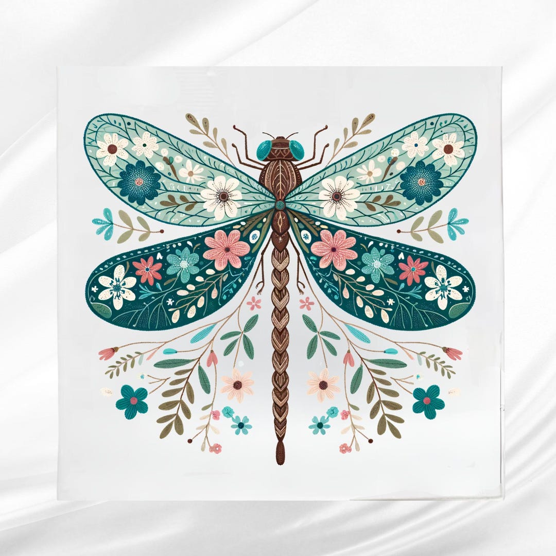 Floral Dragonfly Fabric Panel: Sewing & Quilting Fabric Square - Etsy