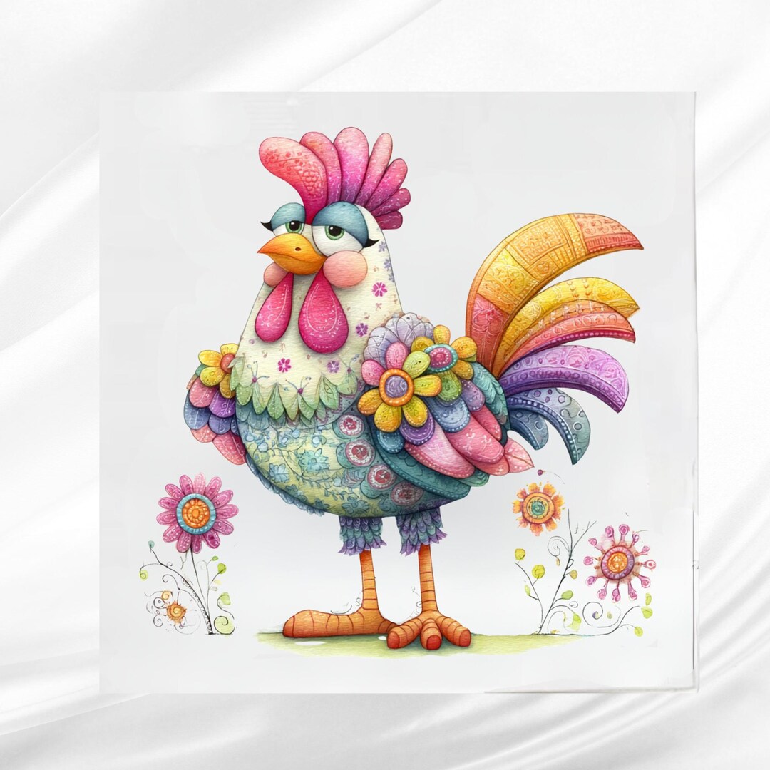 Paisley Rooster Fabric Panel: Chicken Lovers Sewing & Quilting Square ...