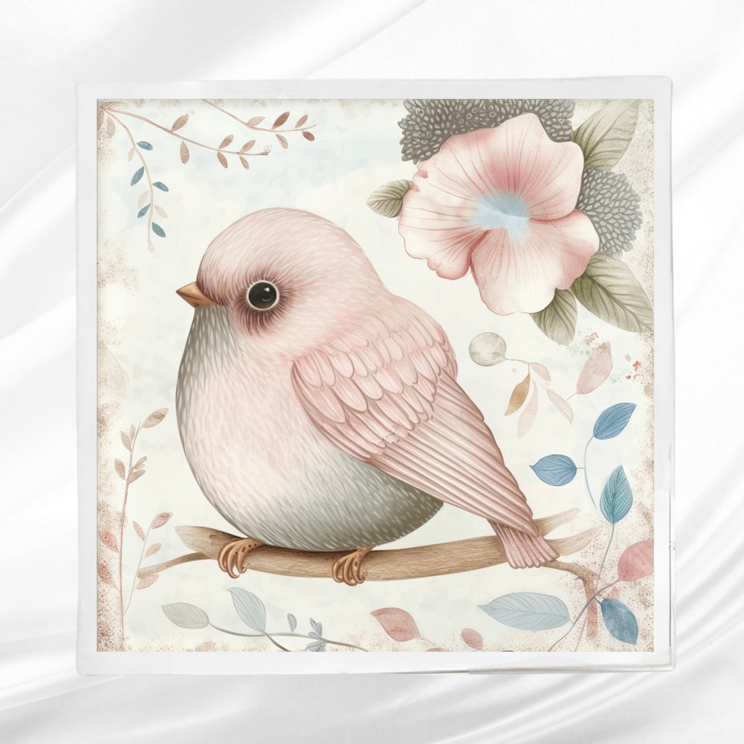 Pink Boho Bird Fabric Panel Quilt Block Square Fabric Panel for Sewing ...
