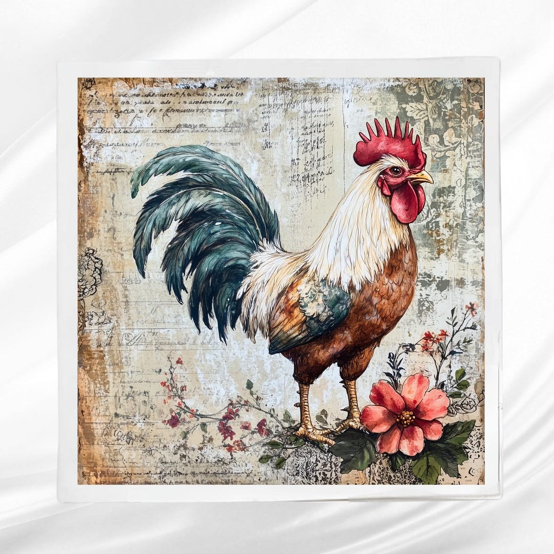 Rustic Rooster Fabric Panel: Country Quilt Block - Etsy
