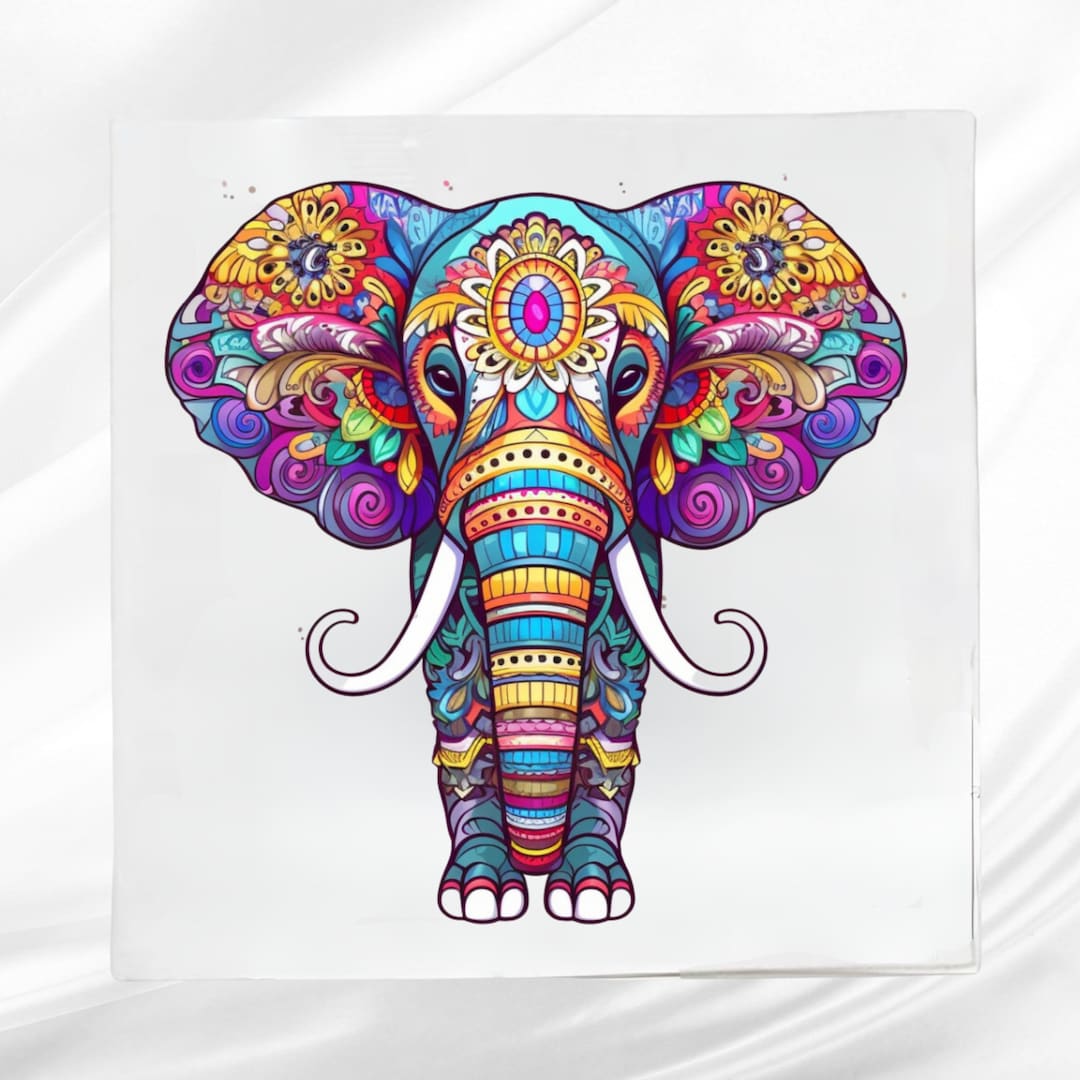 Psychedelic Elephant Fabric Panel: Sewing Quilt Block - Etsy