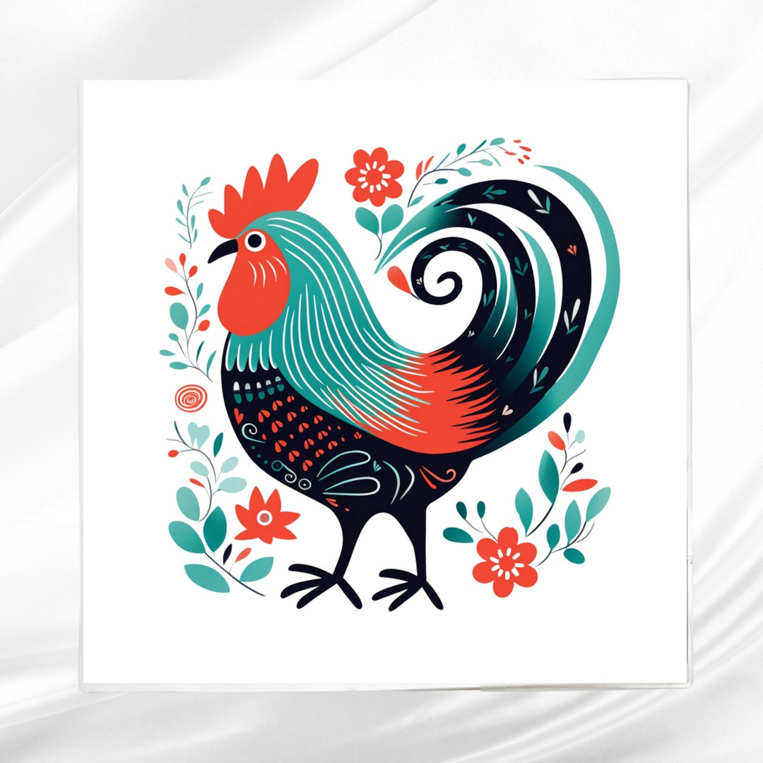 Colorful Rooster Fabric Panel Rooster Crafting Fabric Square Fabric ...