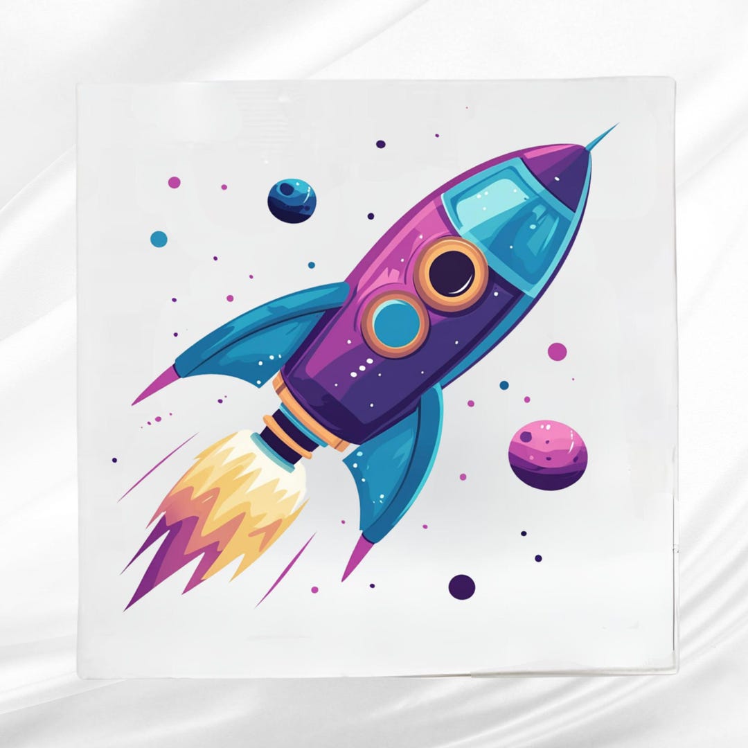 Rocket Ship Fabric Panel ~ Kids Room Space Astronaut Ship Quilt Block ...