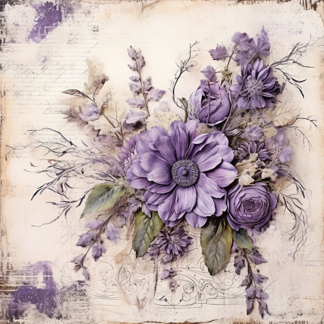 Purple Decoupage Style Fabric Panel Quilt Block 6 8 10 - Etsy