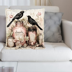 Victorian Ravens Fabric Panel: Pink Jars Quilt Block - Etsy