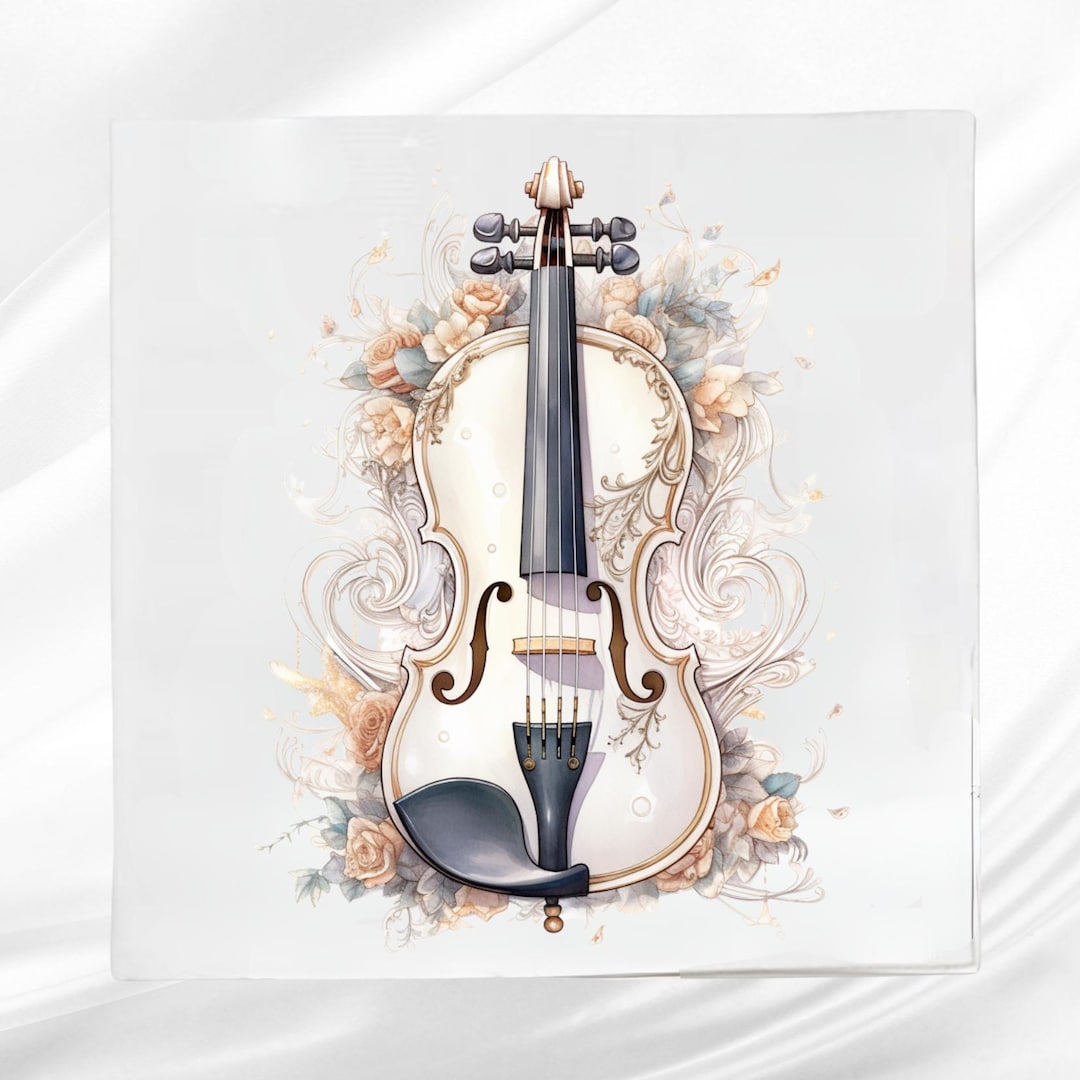 White Violin Fabric Panel ~ Violin Quilt Block ~ Square Fabric Panel ...