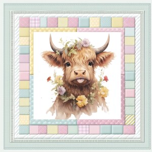 Baby Highland Cow Fabric Panel Quilt Block For Sewing Etsy